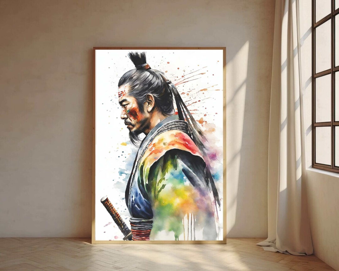 Samurai Watercolor Art Print, Samurai Warrior Painting Wall Art Decor ...