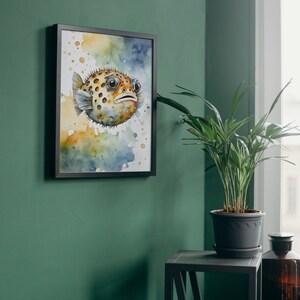 Puffer Fish Watercolor Painting, Nursery Wall Art Decor, Wildlife Gift ...
