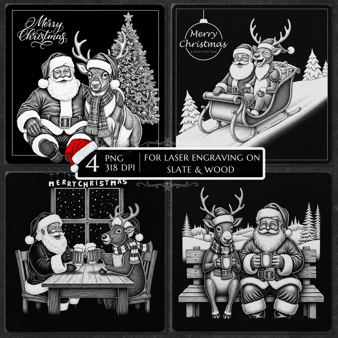 Christmas Santa & Reindeer Laser Burn PNG, Laser Engraving Files, Funny ...