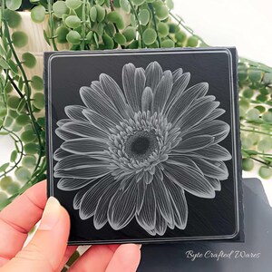 3D Gerbera Daisy Flower, Laser Burn PNG, Vintage Antique Flowers, Slate ...