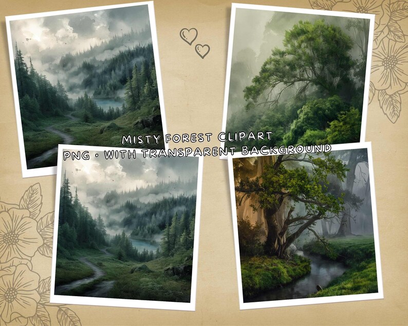 27 Misty Forest Clipart PNG, Watercolor Forest Background, Woodland ...