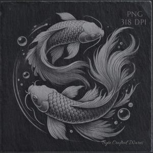 Koi Fish PNG Japanese Laser Engraving, Koi Carp CNC File, Zen Art Laser ...