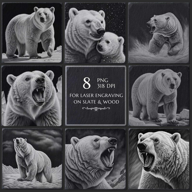 Polar Bear PNG Laser Ready Engraving File, Slate Coaster Laser Designs ...