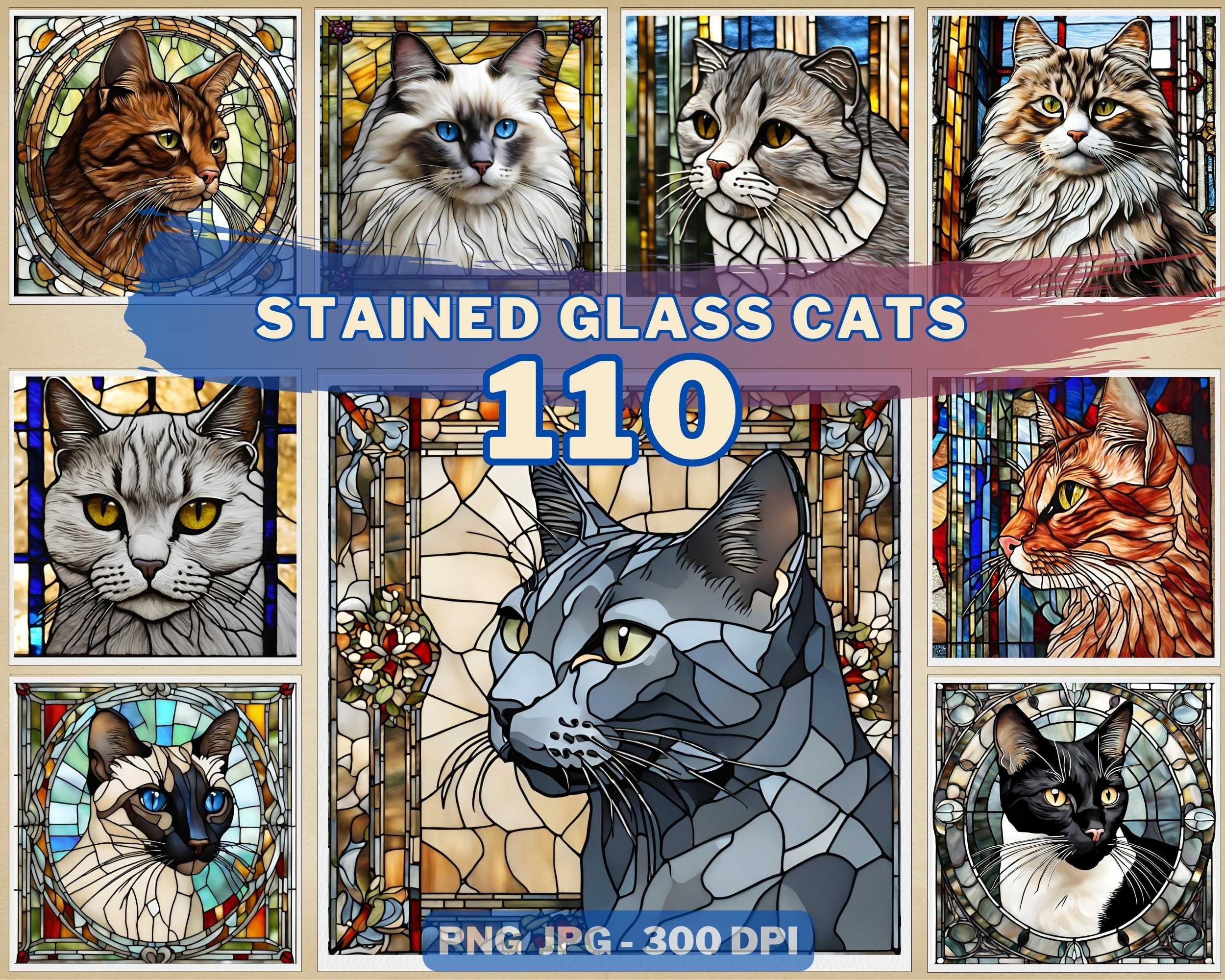 110 Stained Glass Cats Bundle PNG - Stained Glass Cats Sublimation ...
