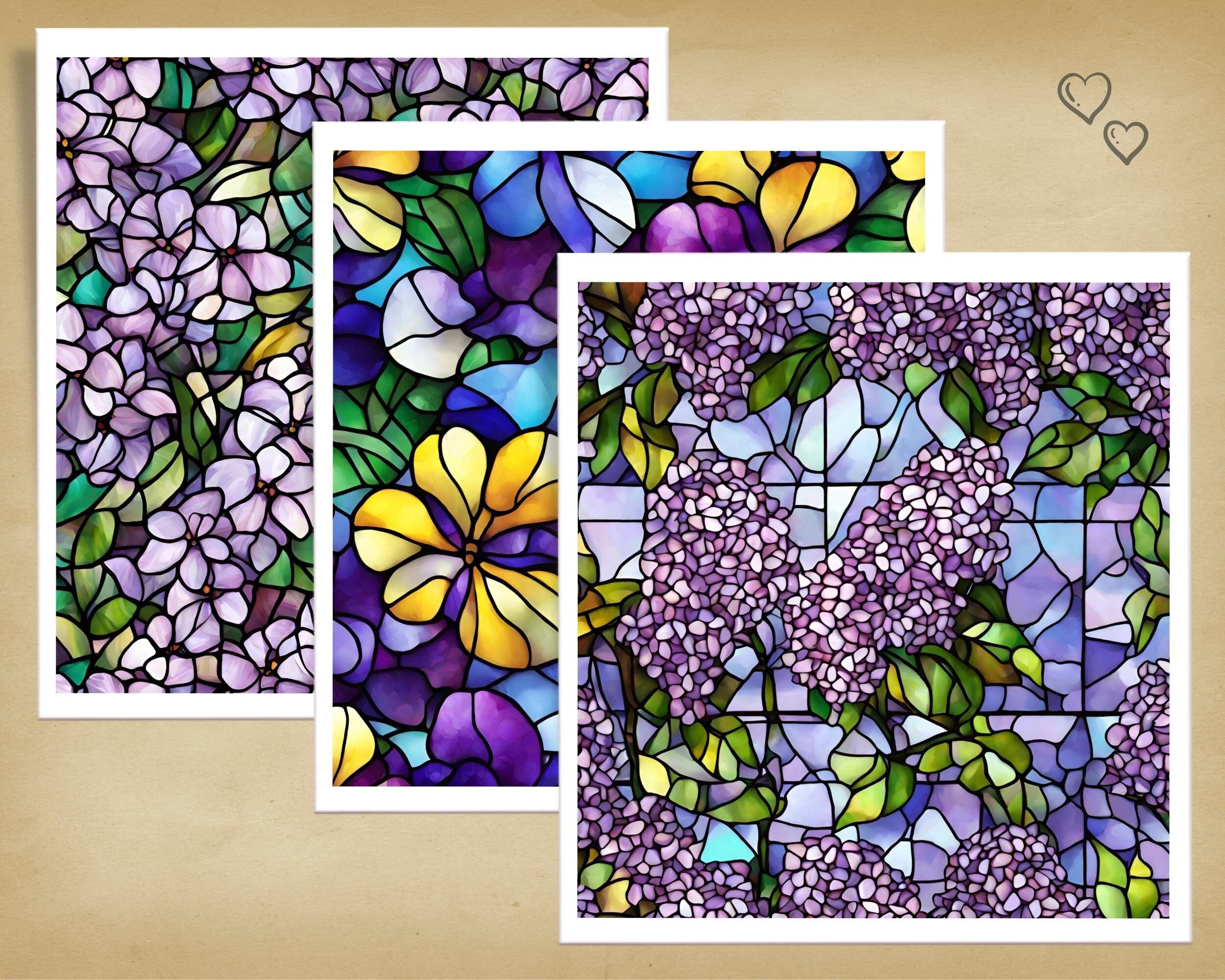 55 Floral Stained Glass Digital Papers – Seamless Flower Patterns for ...