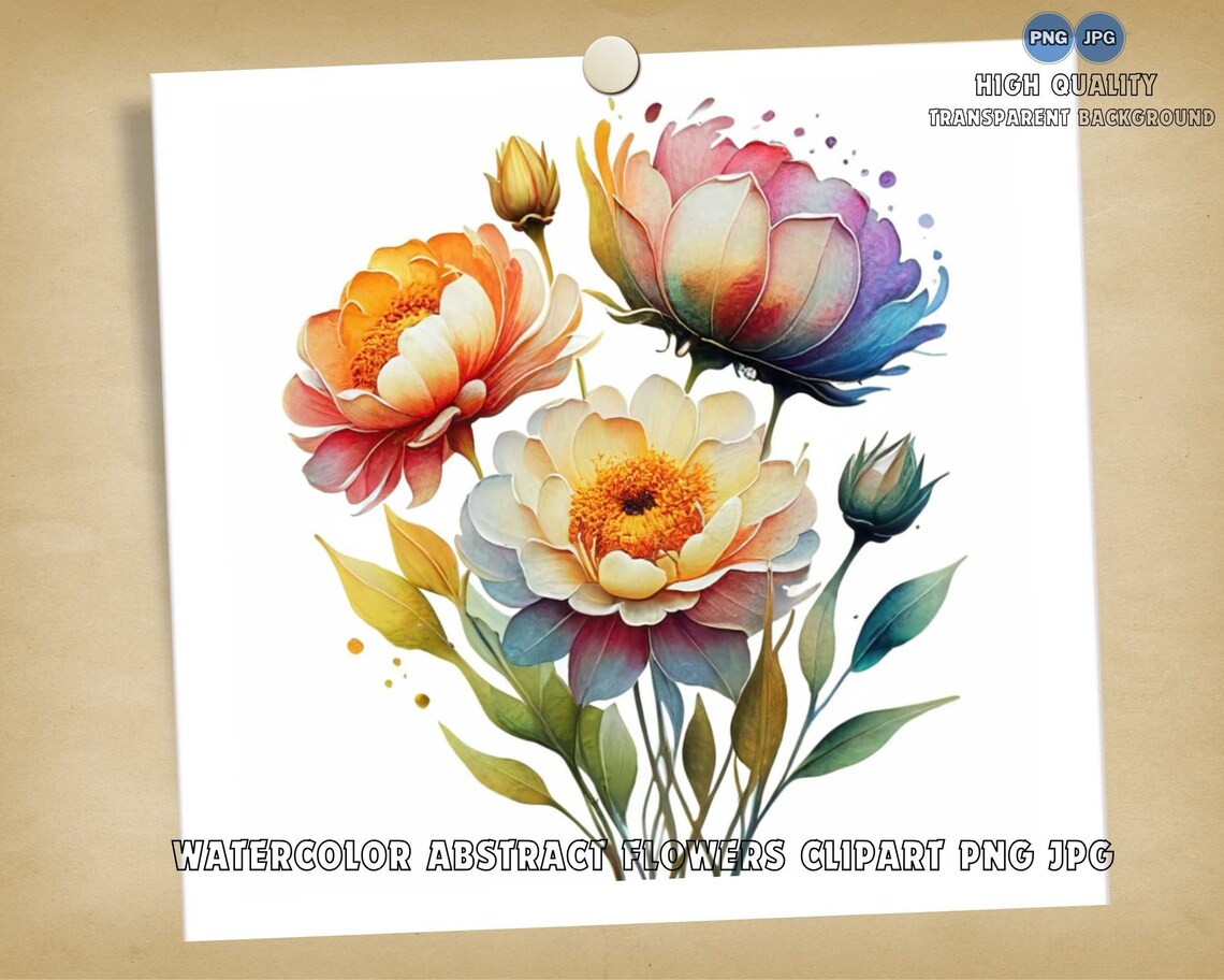 10 Abstract Flowers Clipart Boho Flowers Print Watercolor Floral ...