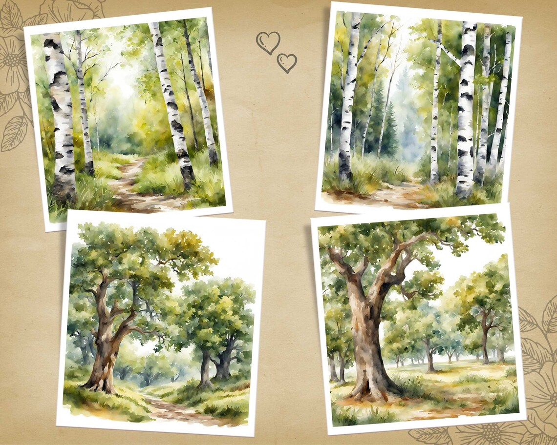 50 Forest Watercolor Clipart Bundle PNG, Watercolor Backgrounds ...