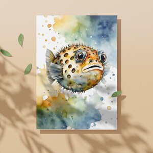 Puffer Fish Watercolor Painting, Nursery Wall Art Decor, Wildlife Gift ...