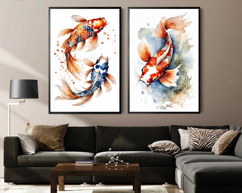 Watercolor Koi Fish Print - Set of 3 Prints - Koi Wall Art - Printable ...
