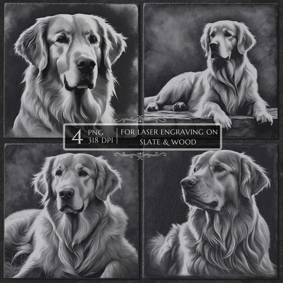 Golden Retriever PNG for Engraving Dog Breed Laser Burn, Slate Coaster ...