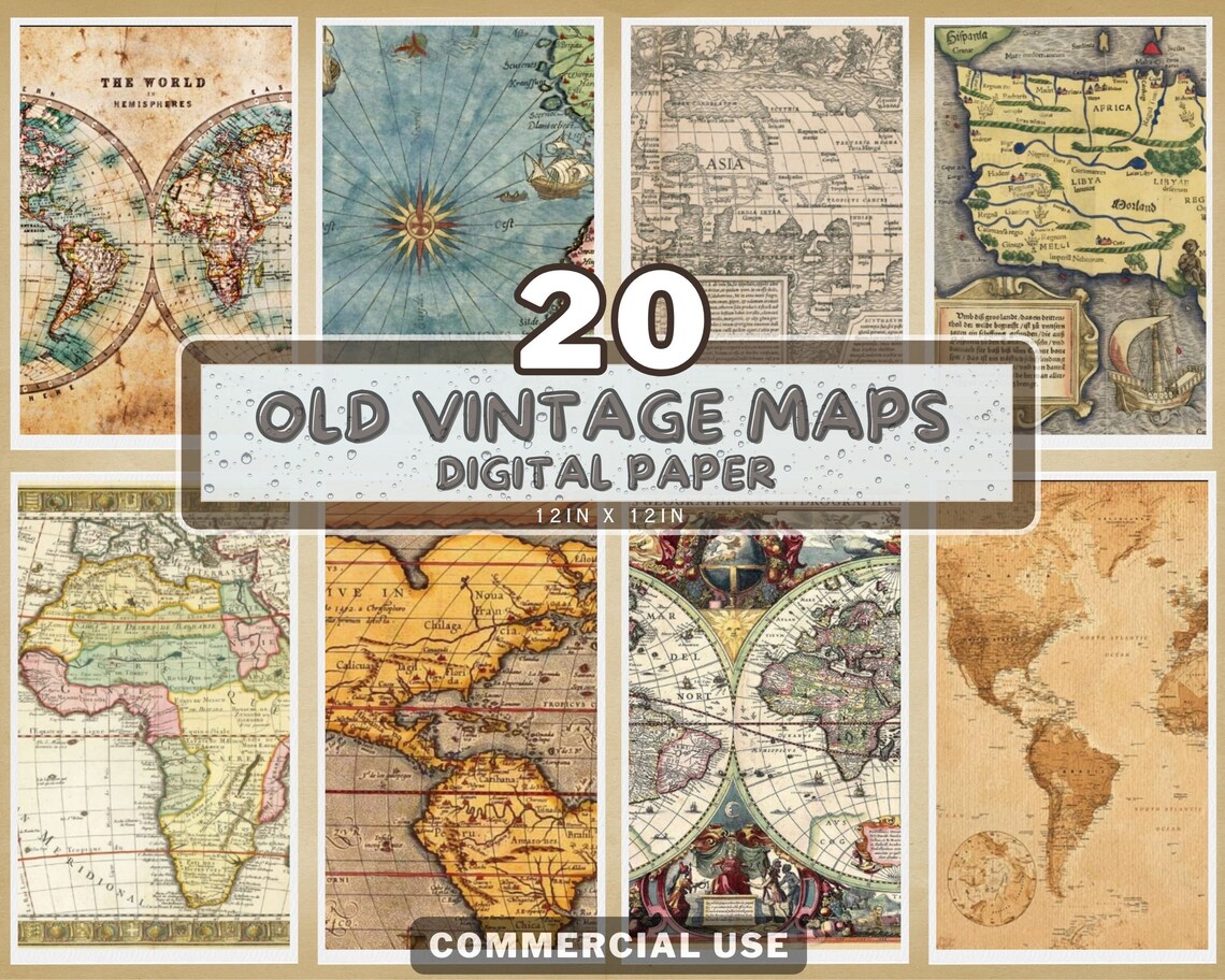 20 Old Vintage Maps Digital Paper, World Map Antique Maps, Digital ...