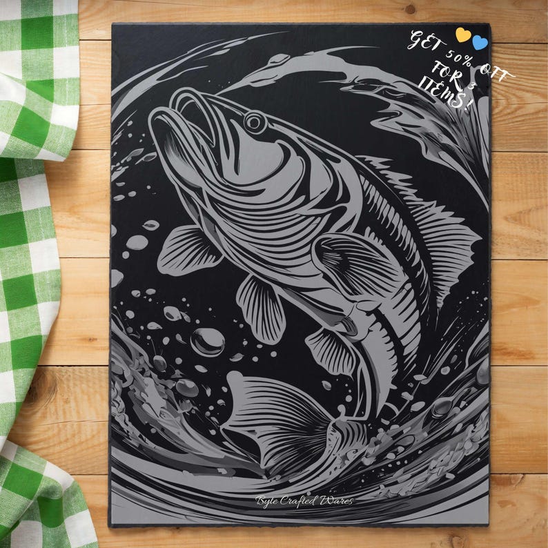 Largemouth Bass Laser Engraving PNG, Fish Slate Coaster File, Wildlife ...