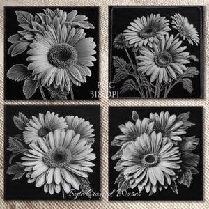 3D Gerbera Daisy Flower, Laser Burn PNG, Vintage Antique Flowers, Slate ...