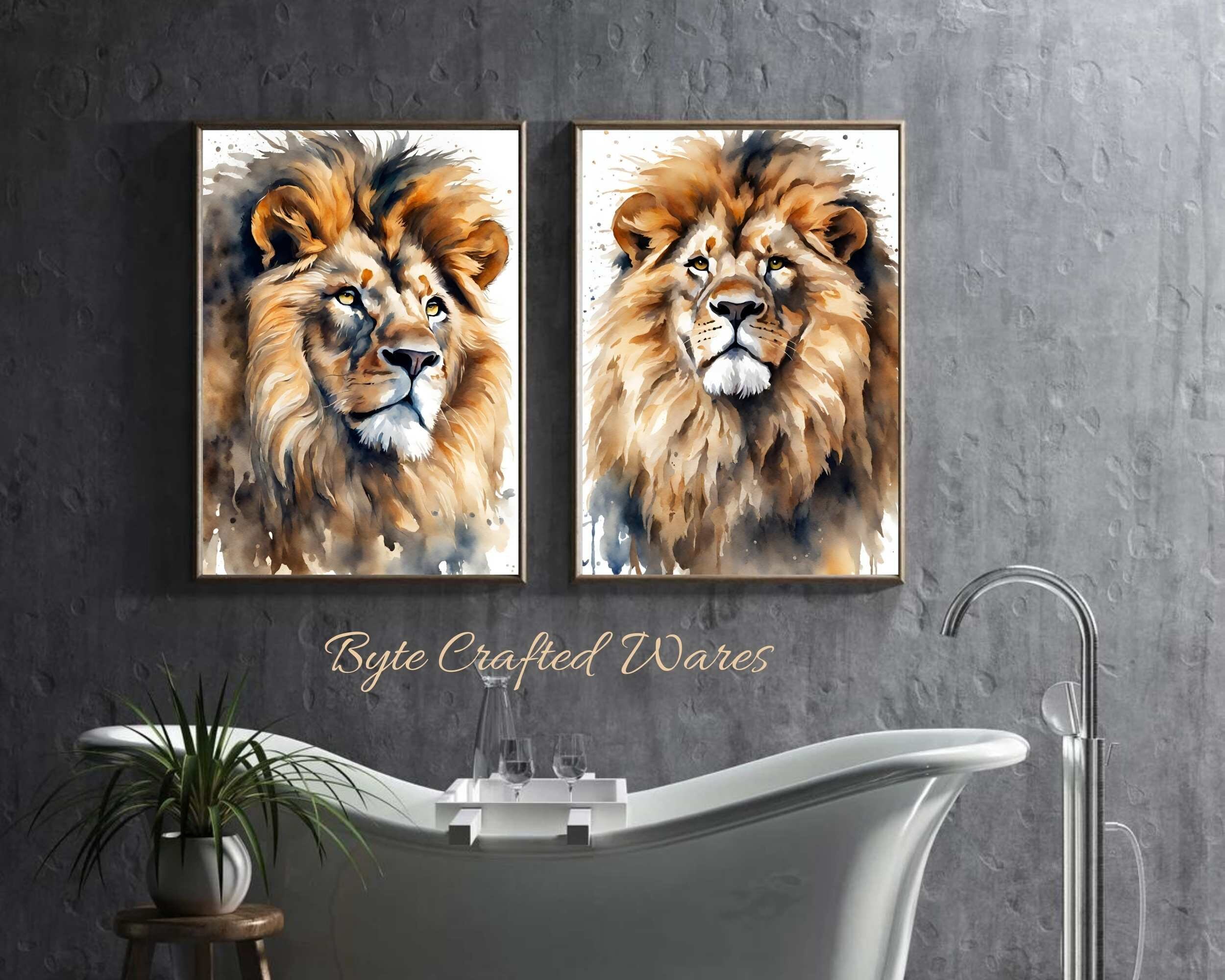Lion Watercolour Wall Art, Set of 3 Prints, Lion Wall Art, Lion ...