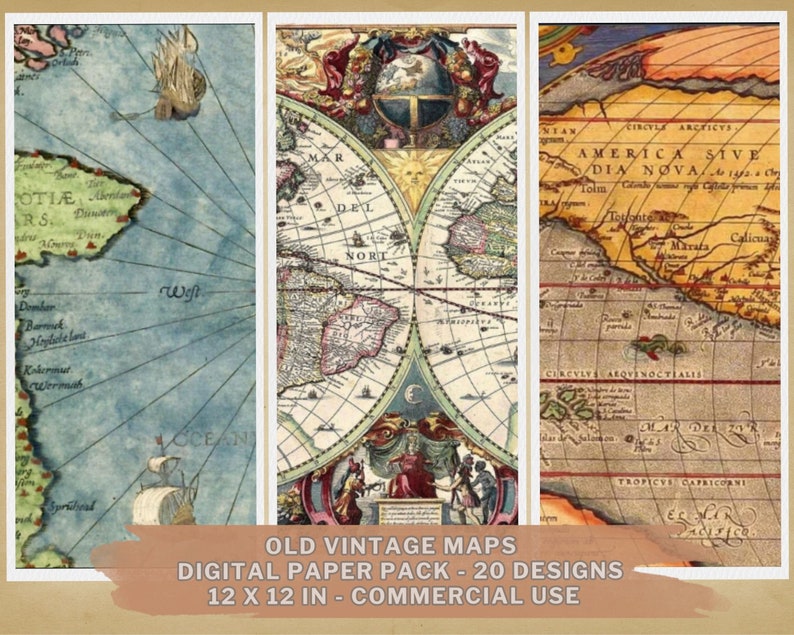 20 Old Vintage Maps Digital Paper, World Map Antique Maps, Digital Paper, Digital Backgrounds ...