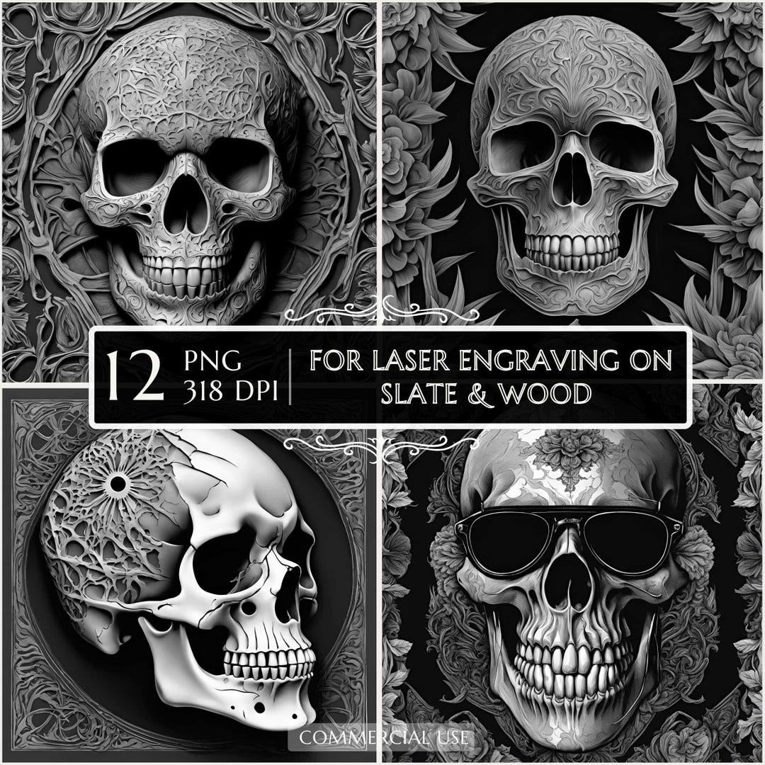 3D Illusion 12 Skulls PNG, Halloween MEGA BUNDLE, Laser Ready Engraving ...