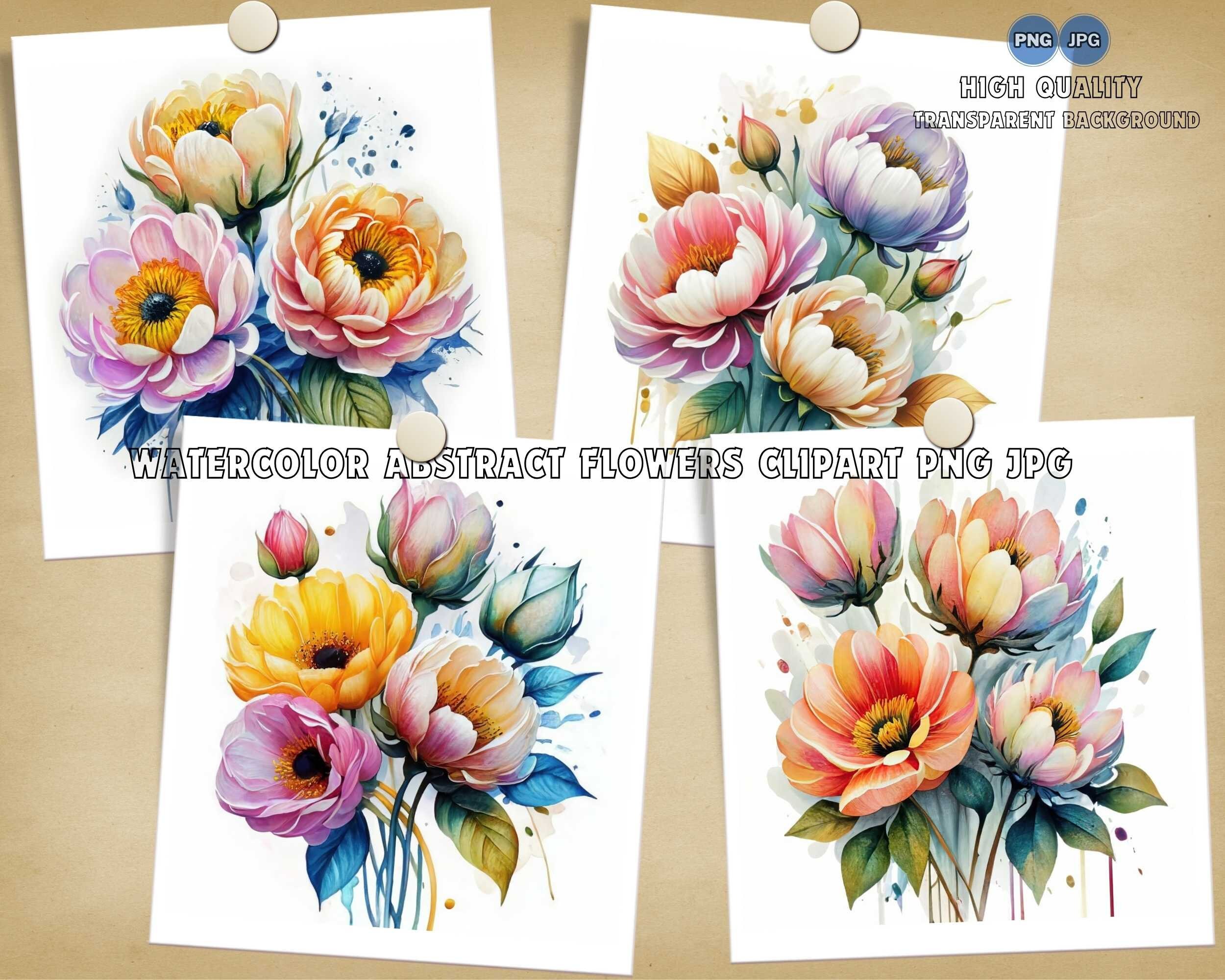 10 Abstract Flowers Clipart Boho Flowers Print Watercolor Floral ...