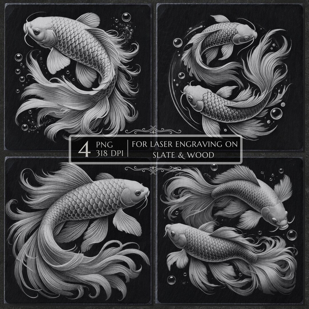 Koi Fish PNG Japanese Laser Engraving, Koi Carp CNC File, Zen Art Laser ...