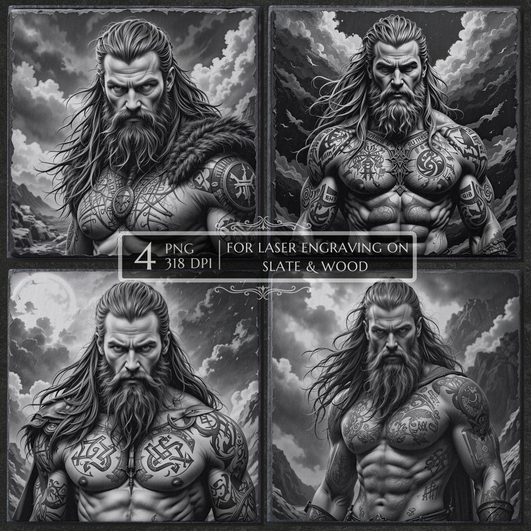 Tattooed Viking Laser Engraving PNG, Nordic Warrior Art, Scandinavian ...