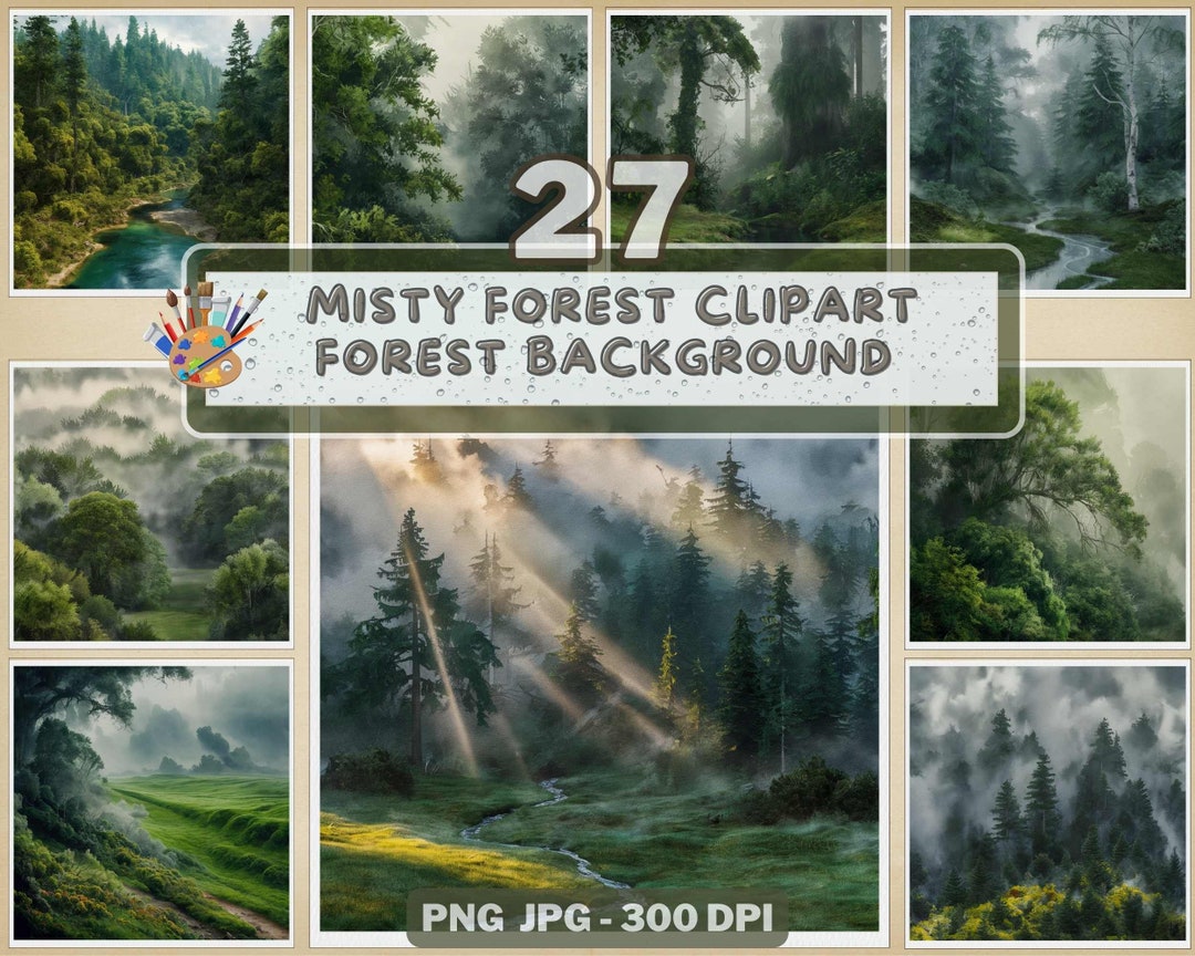 27 Misty Forest Clipart PNG, Watercolor Forest Background, Woodland ...