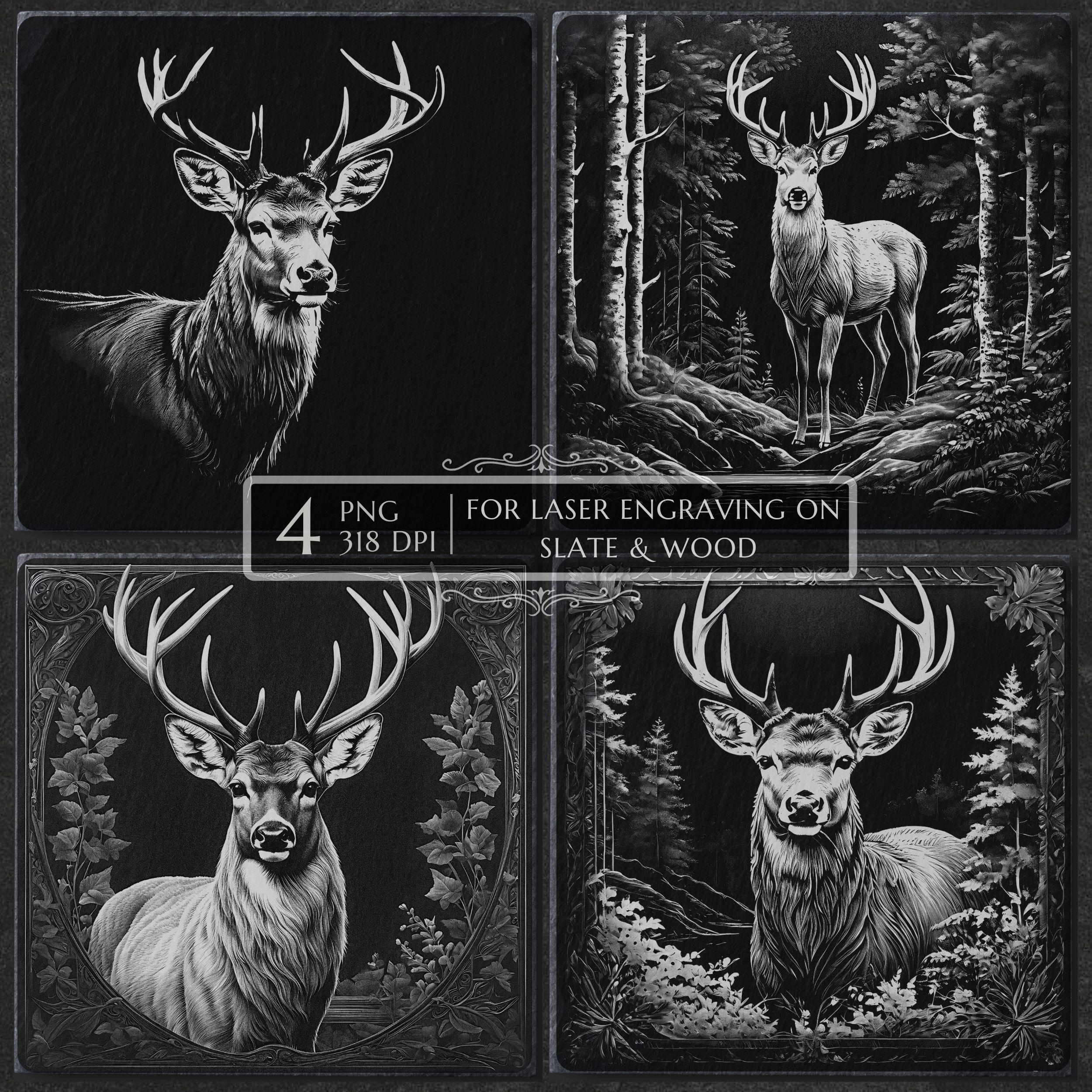 Deer PNG Laser Engraving Bundle, Moose Elk Laser Burn File, Slate ...