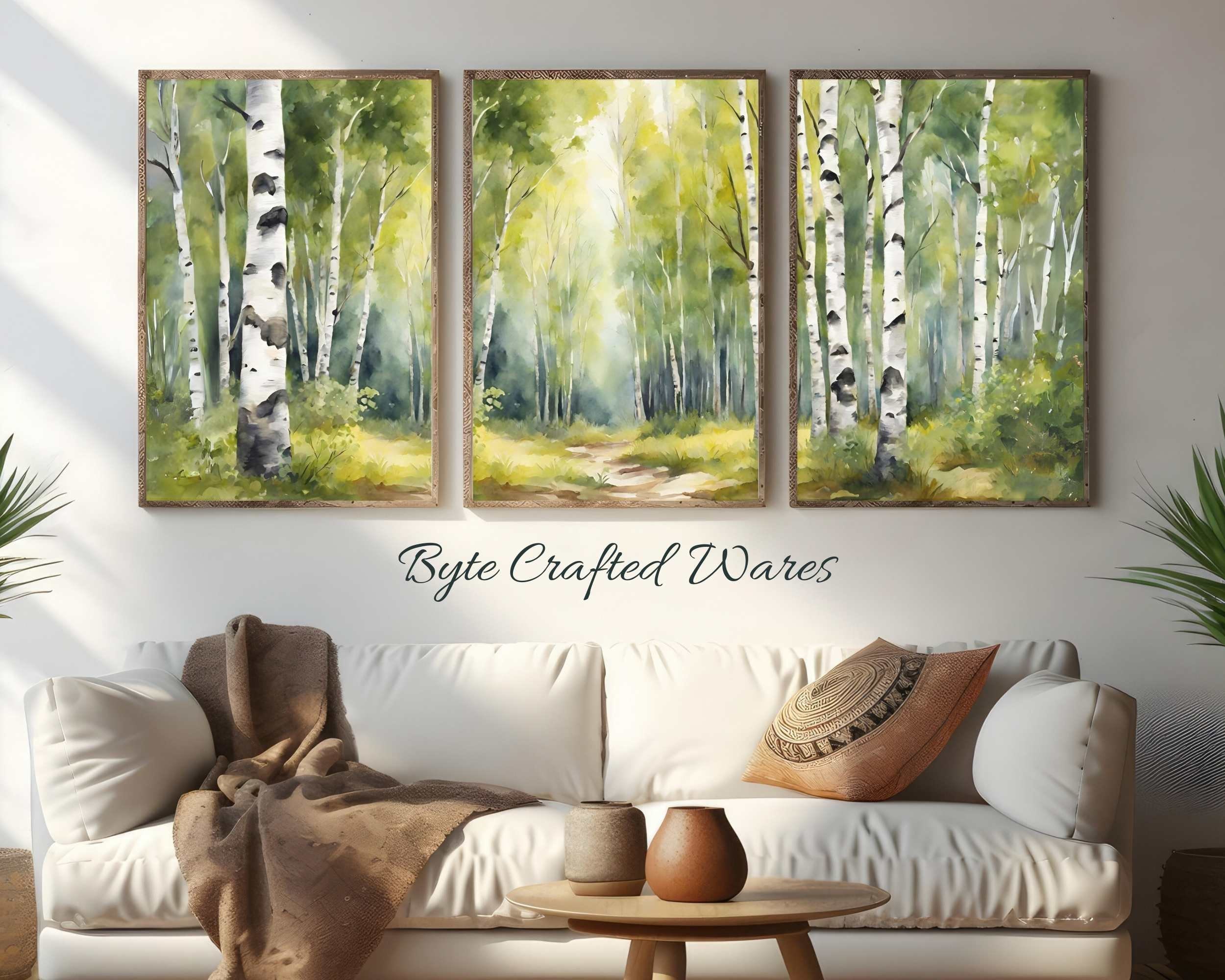 Birch Forest Watercolor Painting, Birch Tree Watercolor Wall Art Prints ...
