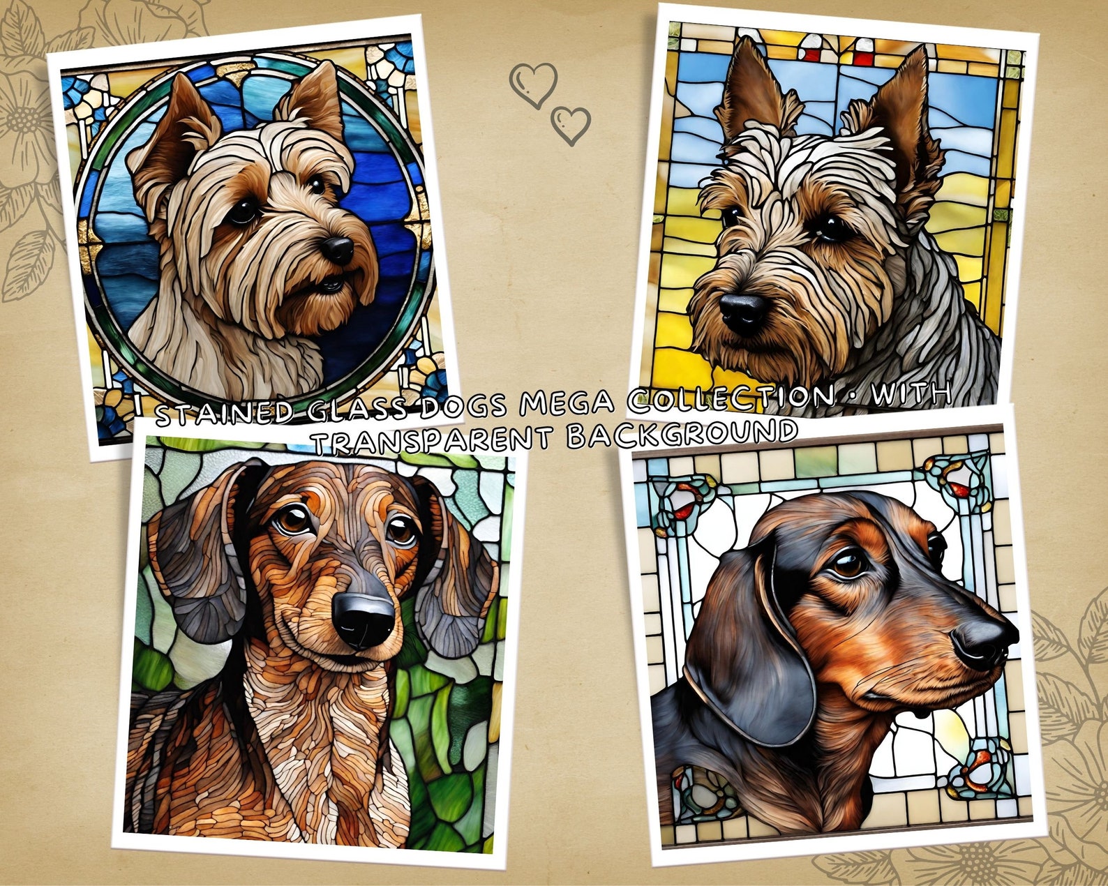 125 Stained Glass Dogs PNG Bundle - Stained Glass Patterns, Stained ...