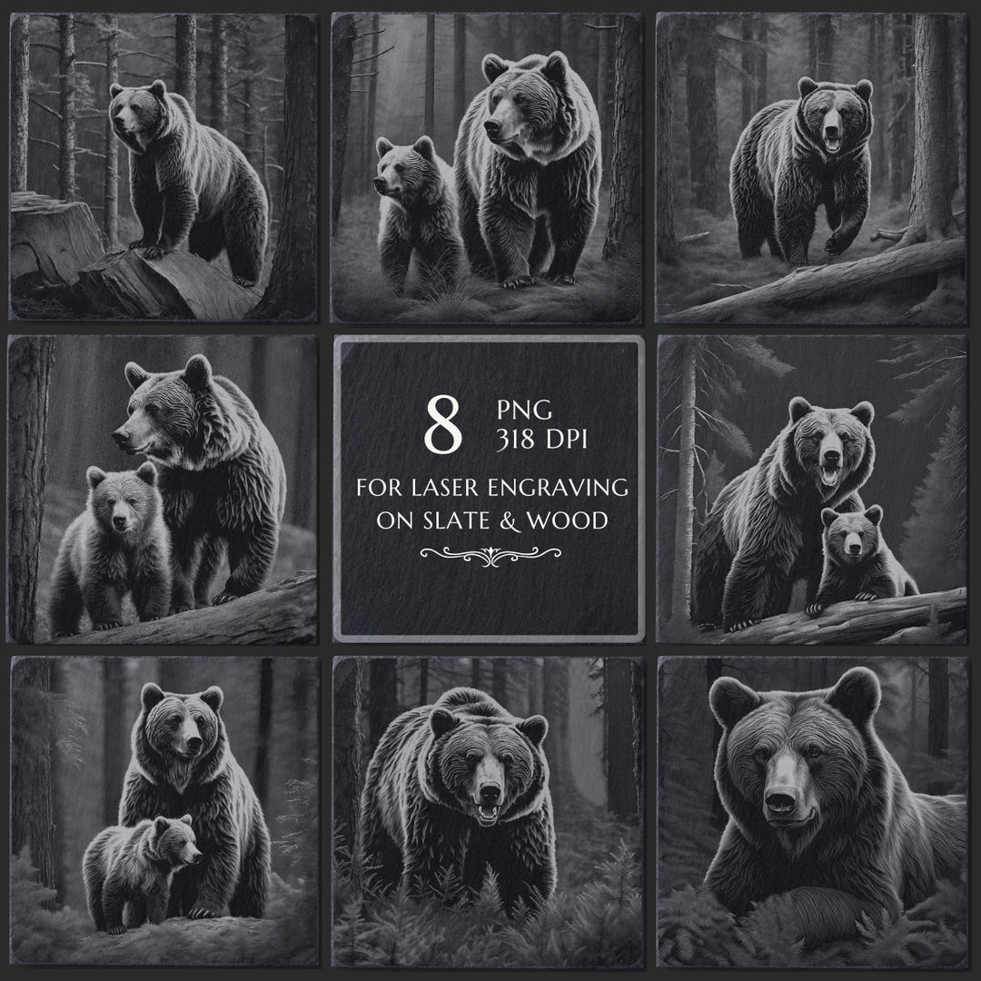 Bear Family in the Forest Laser Ready Engraving PNG File, Slate Board ...