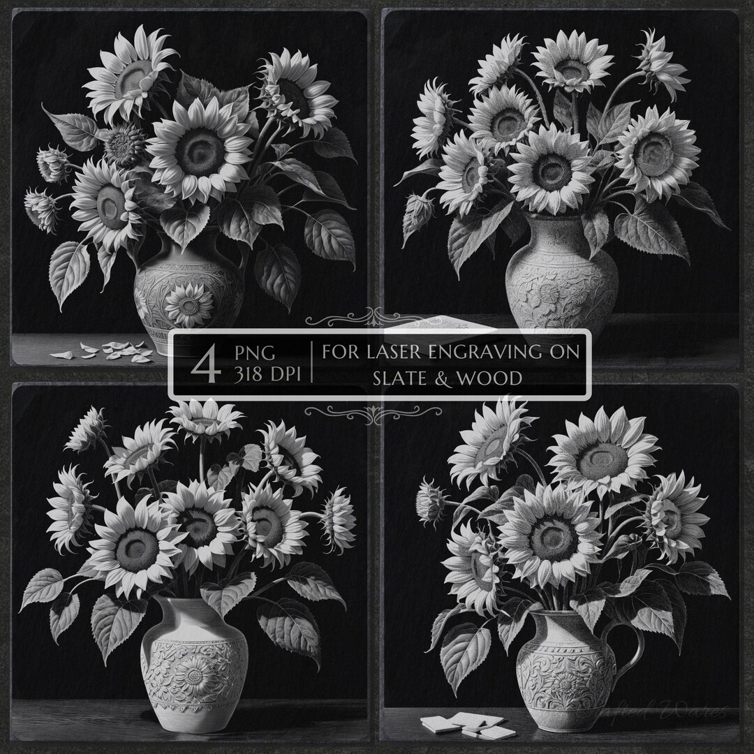 Vintage Sunflowers PNG Laser Engraving File, Slate Coaster Design ...