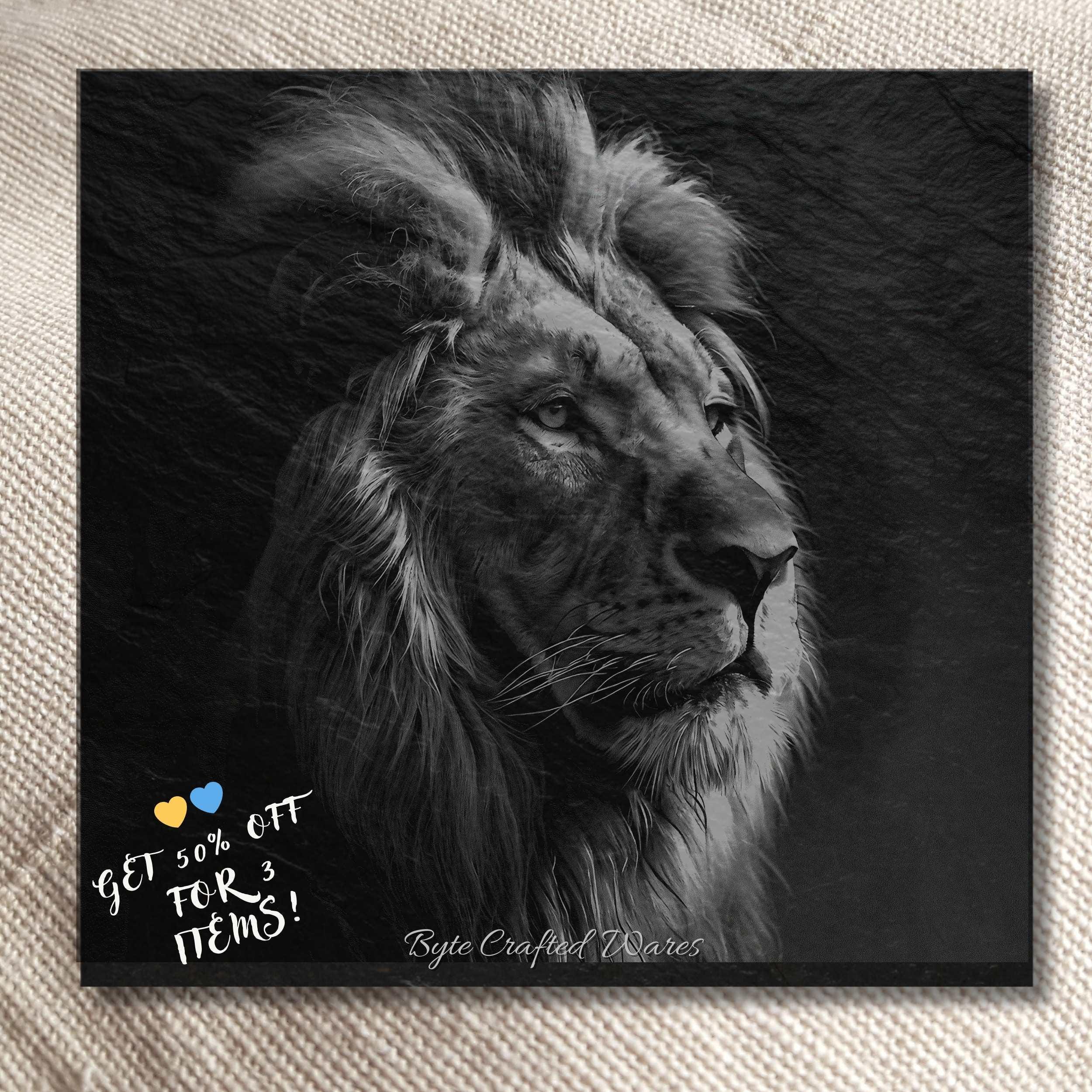 Lion PNG Laser Engraving File, Slate Board & Coaster Design, CNC Router ...