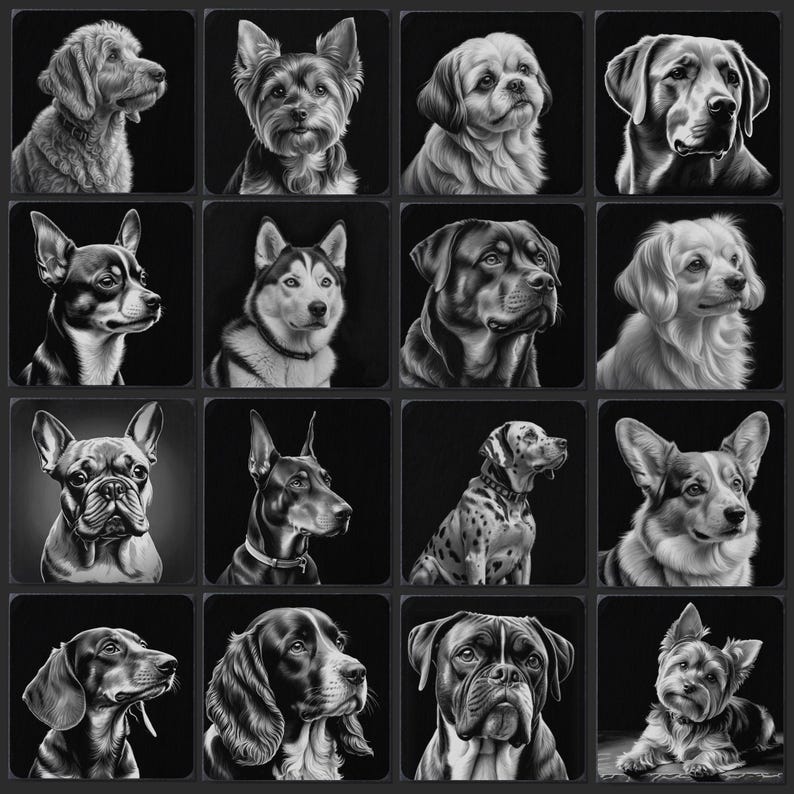 65 Dog PNG Engraving Bundle, Dog Breeds Laser Burn Files, Slate Etching ...