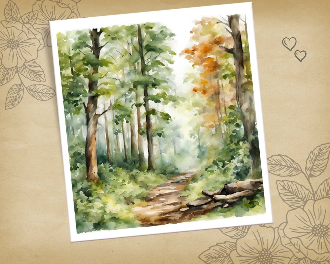 50 Forest Watercolor Clipart Bundle PNG, Watercolor Backgrounds ...