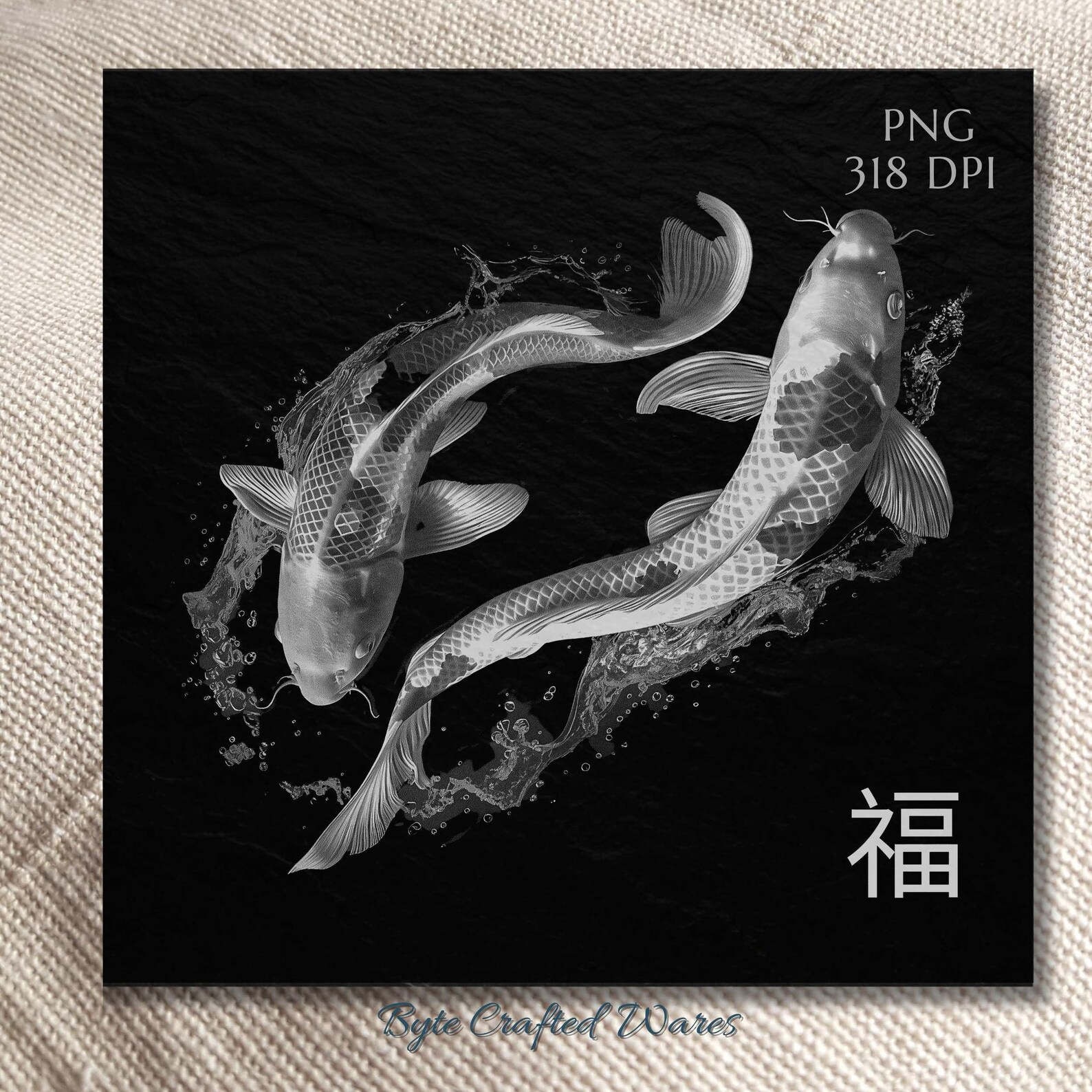 Koi Fish PNG for Laser Engraving, Japanese Carp Slate Design, CNC ...