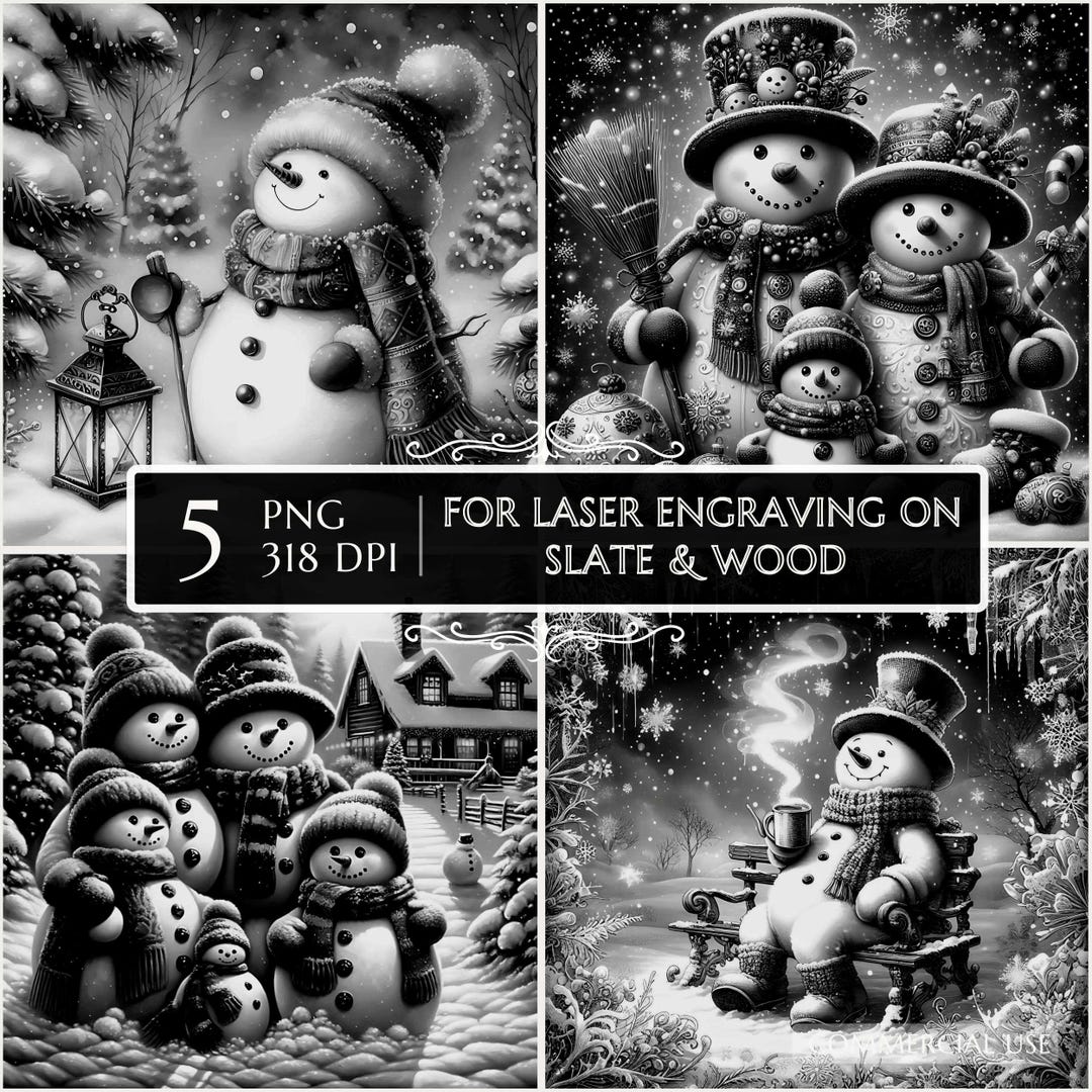 5 Christmas 3D Snowman PNG Laser Ready for Engraving Christmas Files ...