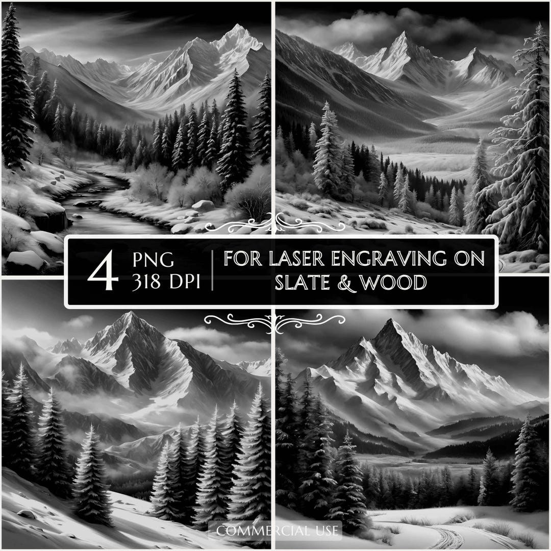 Winter Mountain Landscape PNG Files for Laser Engraving, Christmas ...