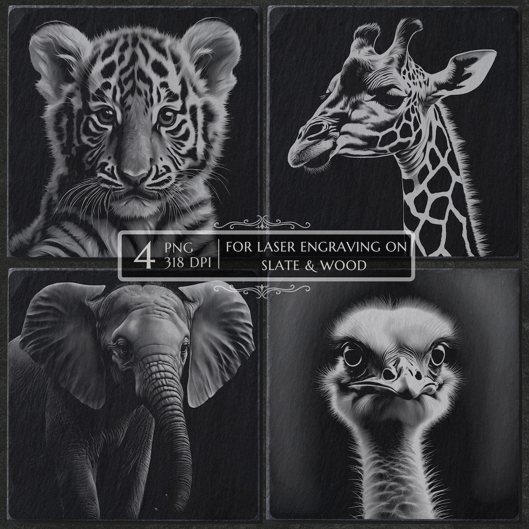 Safari Baby Animals Laser Engraving File, Laser Burn PNG, Cute Wildlife ...