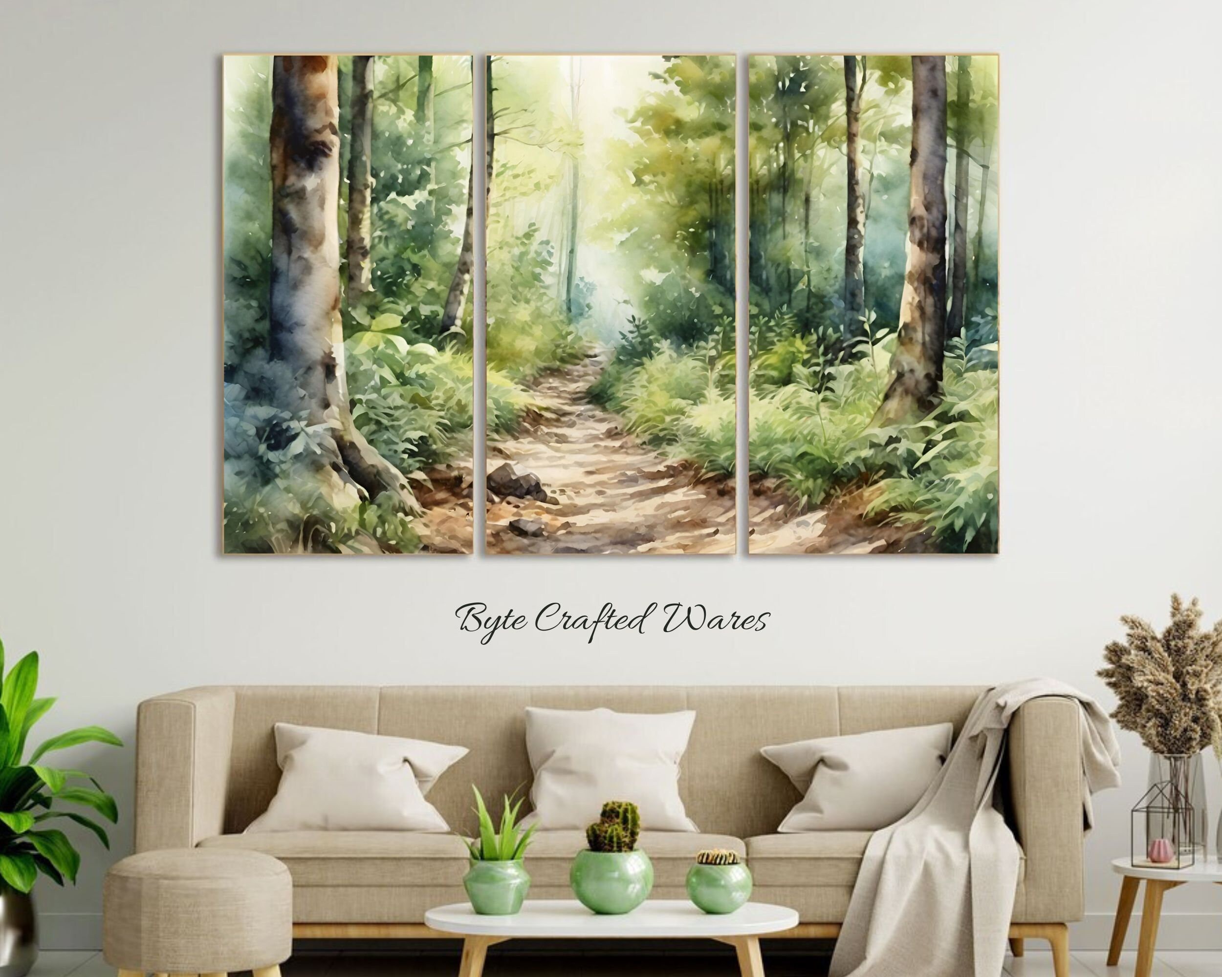 Watercolor Forest Landscape Prints 3 Piece Wall Art Pine Forest Wall Art Abstract Nature Print ...