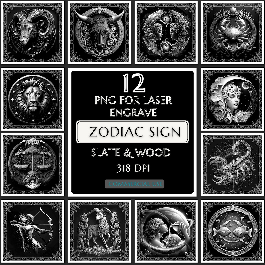 12 Zodiac Signs 3D Laser Engraving PNG, Horoscope Astrology Laser File ...