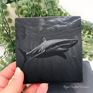 Great White Shark Laser Engraving Png, Laser Burn Png, Slate Coaster ...