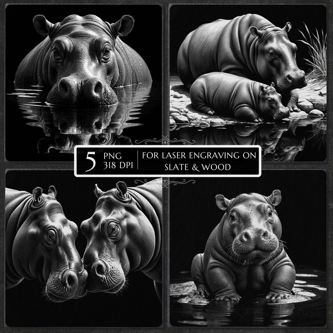 Hippo Laser Engraving Files, Laser Burn PNG, Etching File, Slate Board ...