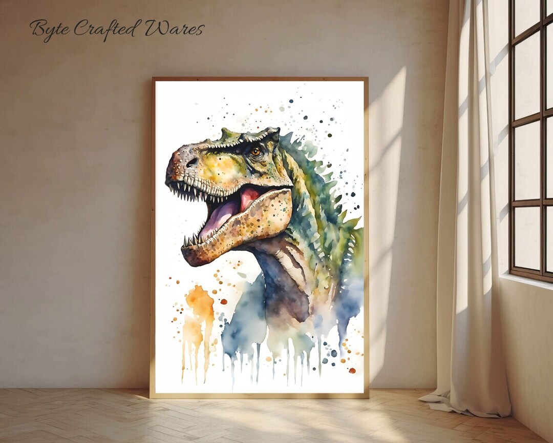 Dinosaur Watercolor Print - T-rex Wall Art - Jurassic Theme Decor ...
