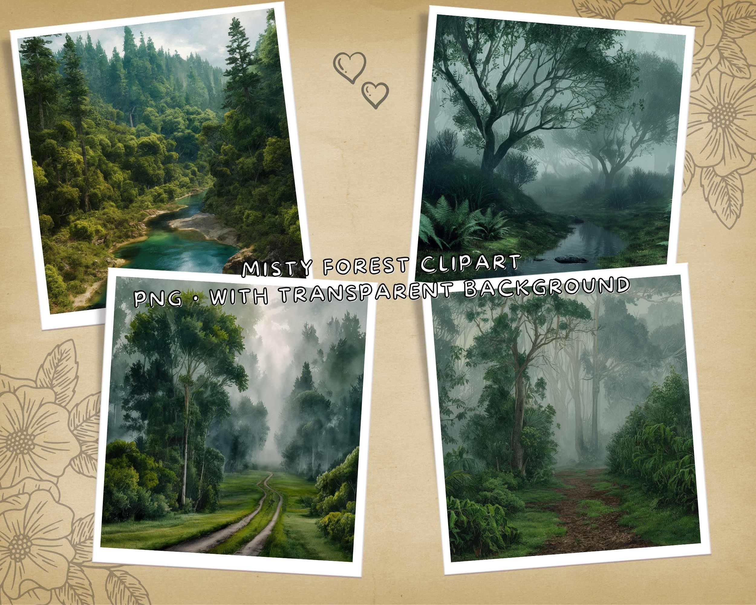 27 Misty Forest Clipart PNG, Watercolor Forest Background, Woodland ...