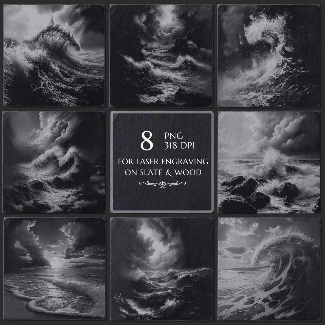 8 Ocean Waves PNG Laser Engraving File, Sea Laser Burn Design, Marine ...