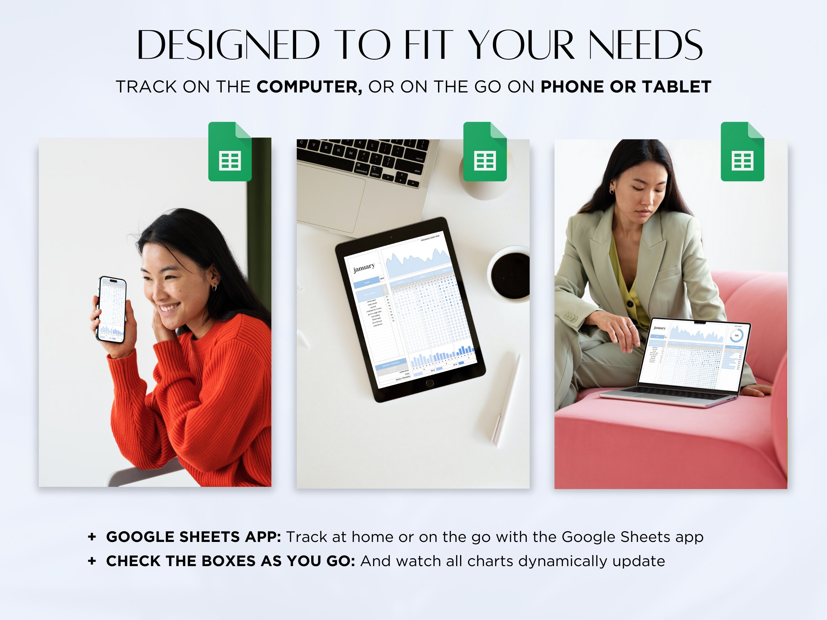 Habit Tracker Spreadsheet for Google Sheets | Daily Weekly and Monthly ...