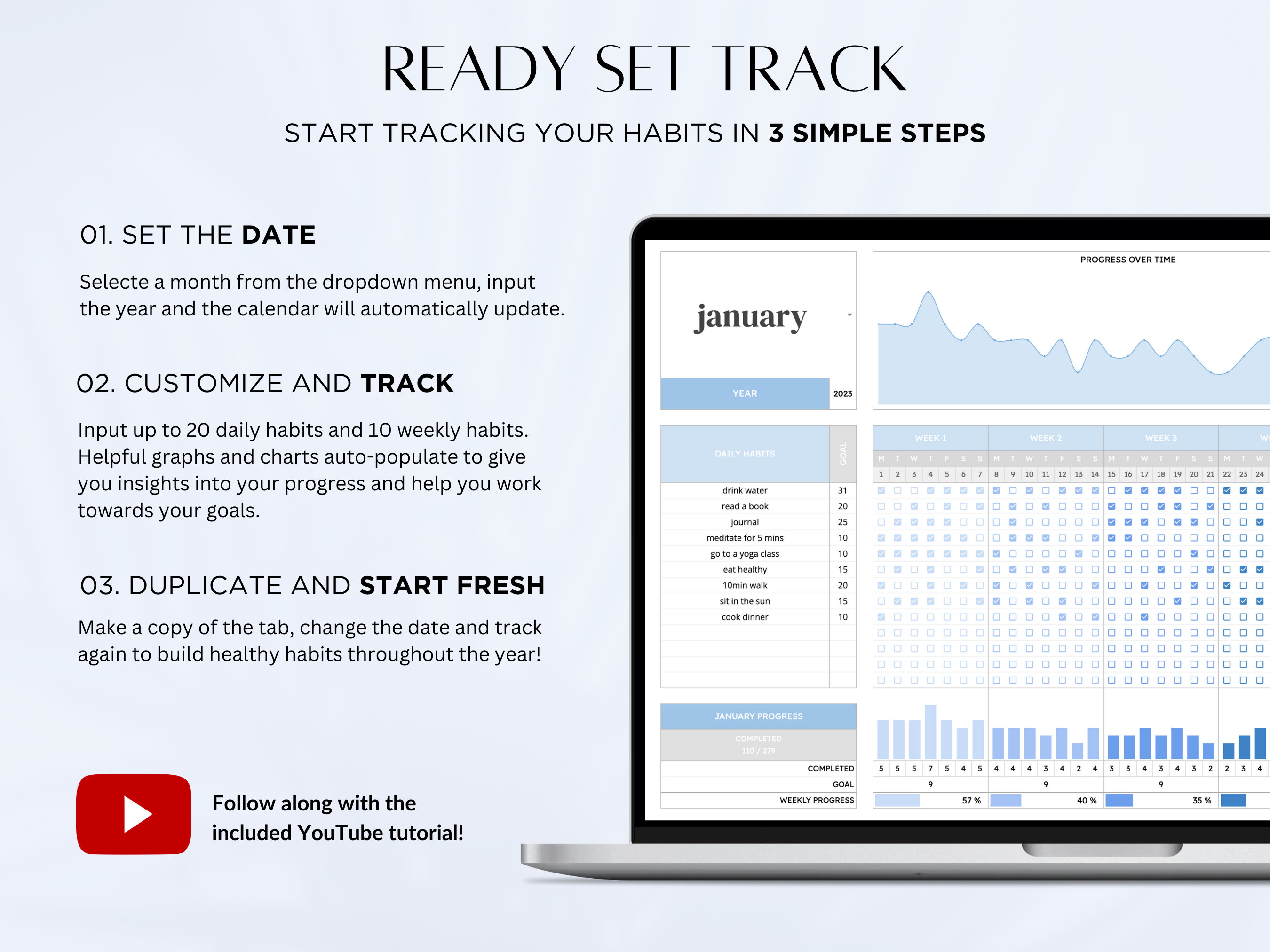 Google Sheets Habit Tracker: Daily, Weekly, Monthly Dashboard (digital ...
