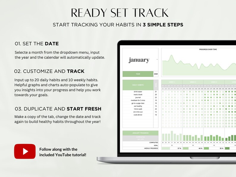 Habit Tracker Spreadsheet for Google Sheets | Daily Weekly and Monthly ...