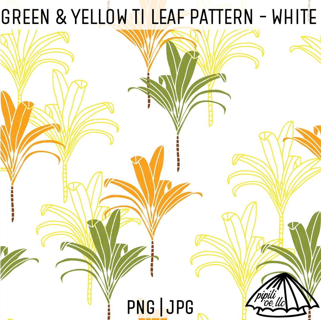 Green and Yellow Ti-leaf Pattern - White - Lāʻi Repeating - Seamless Ti ...
