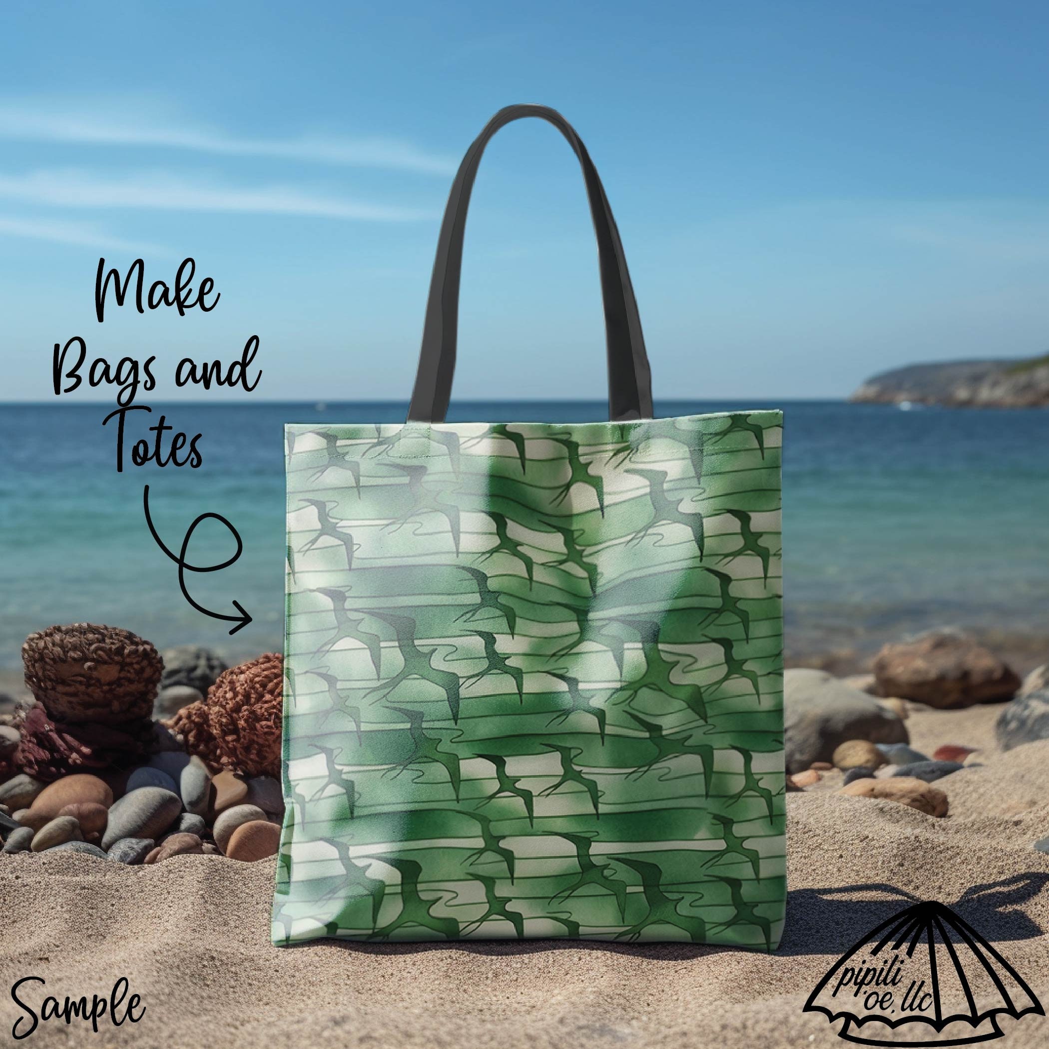 Iwa Over Ocean Watercolor Green Iwa Bird Seamless Repeating Pattern ...