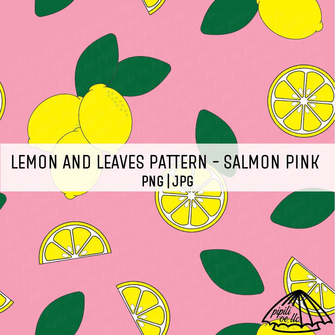 Lemon and Leaves Pattern Salmon Pink Lemon Clip Art Seamless Repeat ...