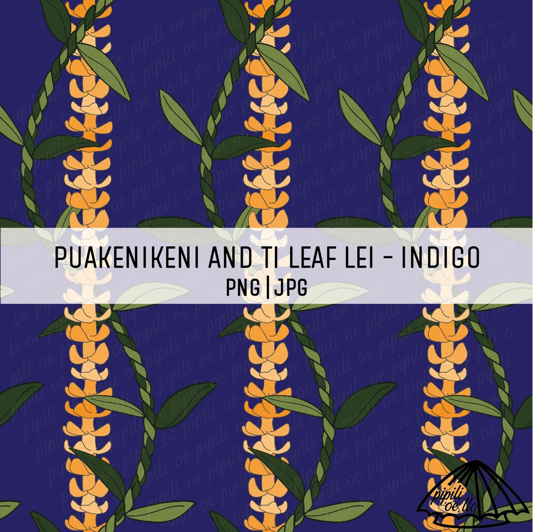 Puakenikeni Lei and Ti Leaf Lei Pattern - Indigo - Lei Lāʻī Seamless ...